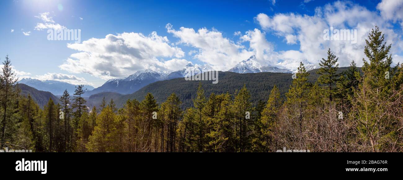 Panoramic Canadian Landscape View of the fog covered valley during a ...