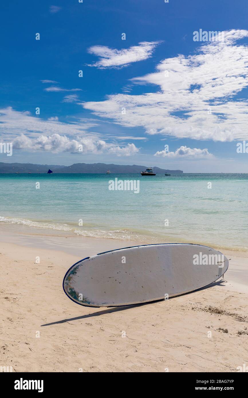 surfboard on the white beach shore, Boracay,Philippines Stock Photo - Alamy