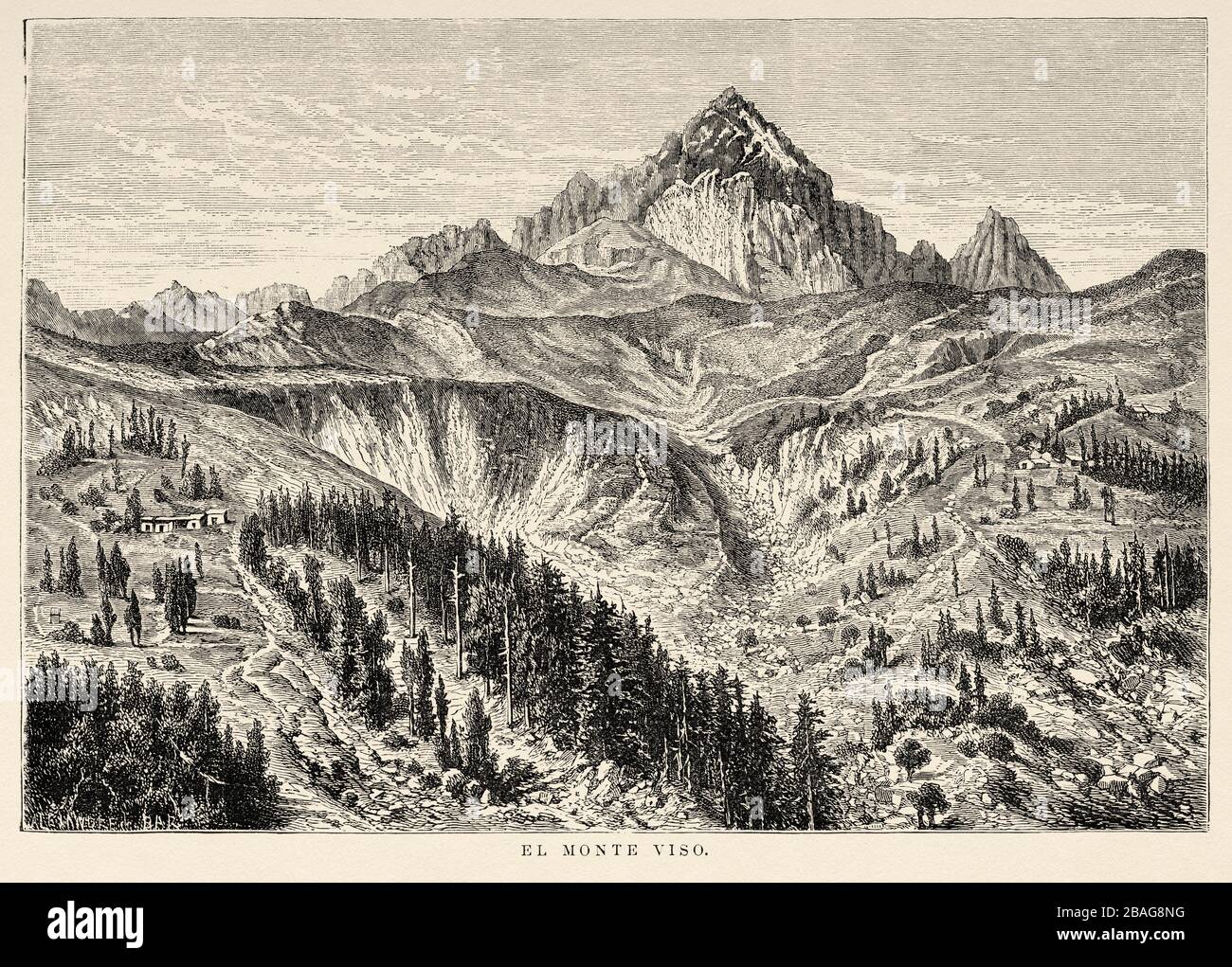 Panoramic general view of the Monviso (Monte Viso) mountain part of the ...