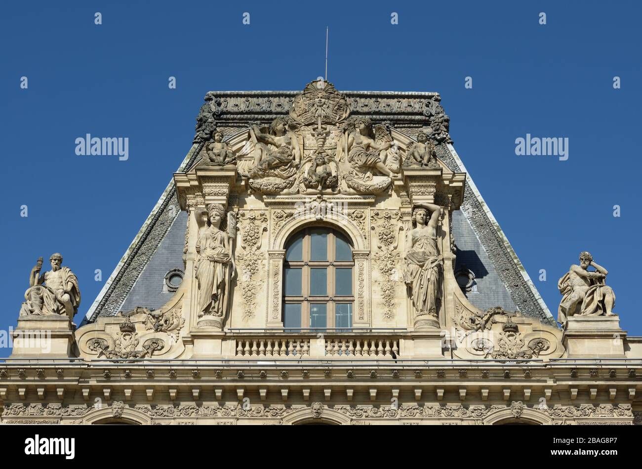 Details of the Louvre building (Pavillion Colbert), Paris, France Stock ...