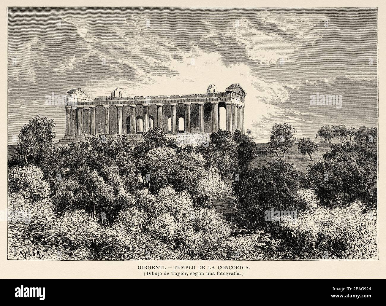 Panoramic view of the Temple of Concord in Girgenti (Agrigento). Sicily ...