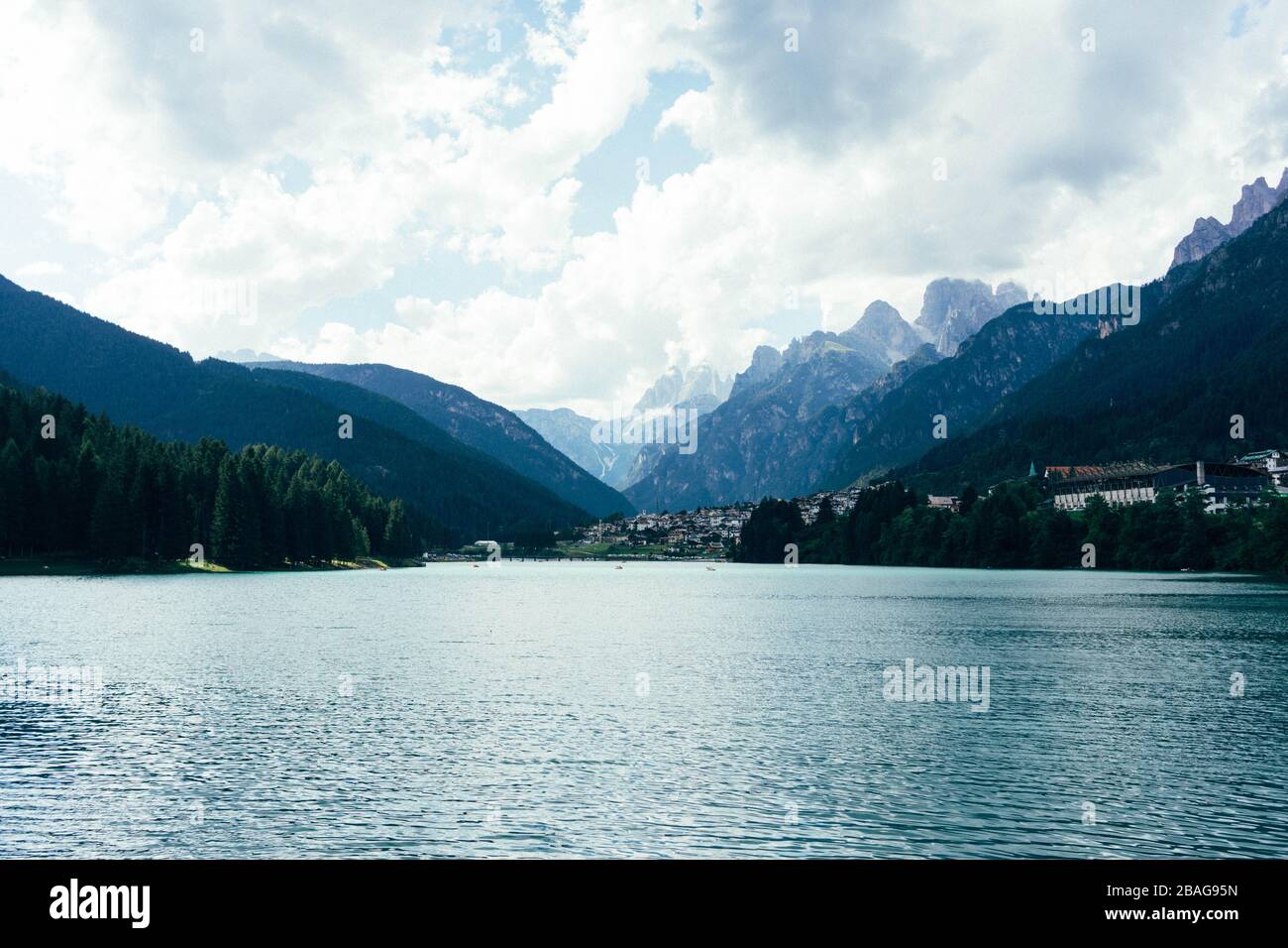 Lake in italy dolomite super blue and clear Stock Photo - Alamy