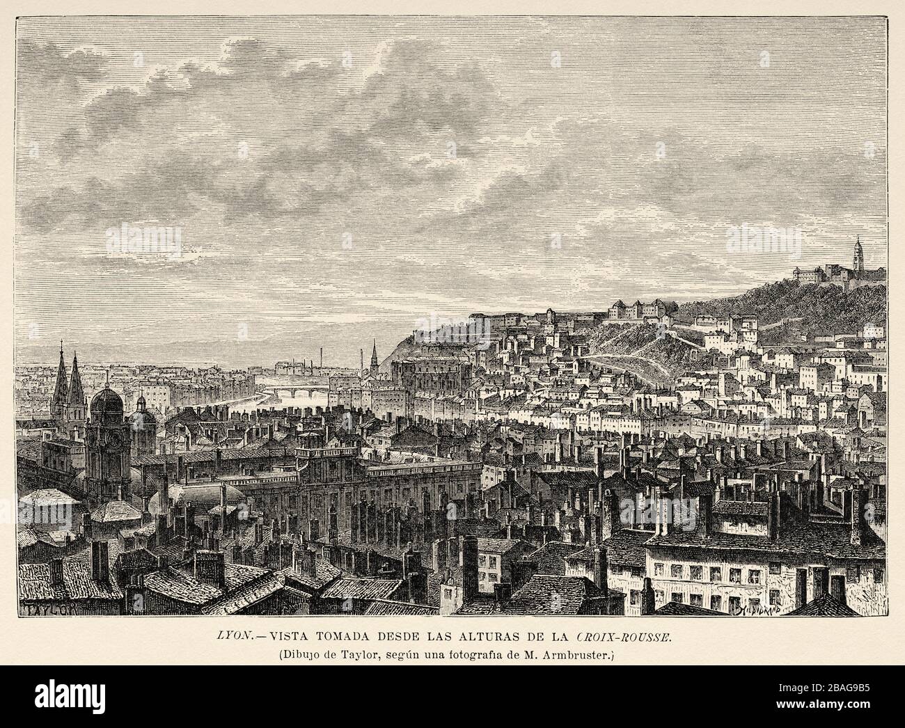 General panoramic view city of Lyon from the Croix-Rousse, Rhone-Alpes ...