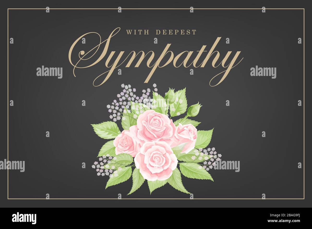 Pink rose bouquet on black background vector sympathy template Stock ...
