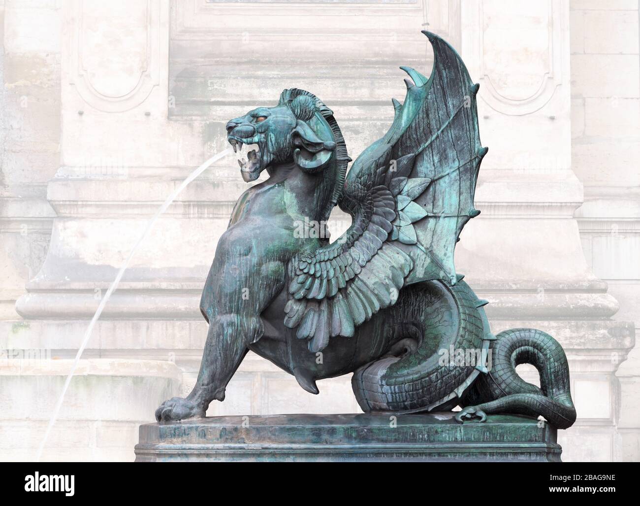 Statue of Dragon, Fountain Saint-Michel, by Henri Alfred Jacquemart ...