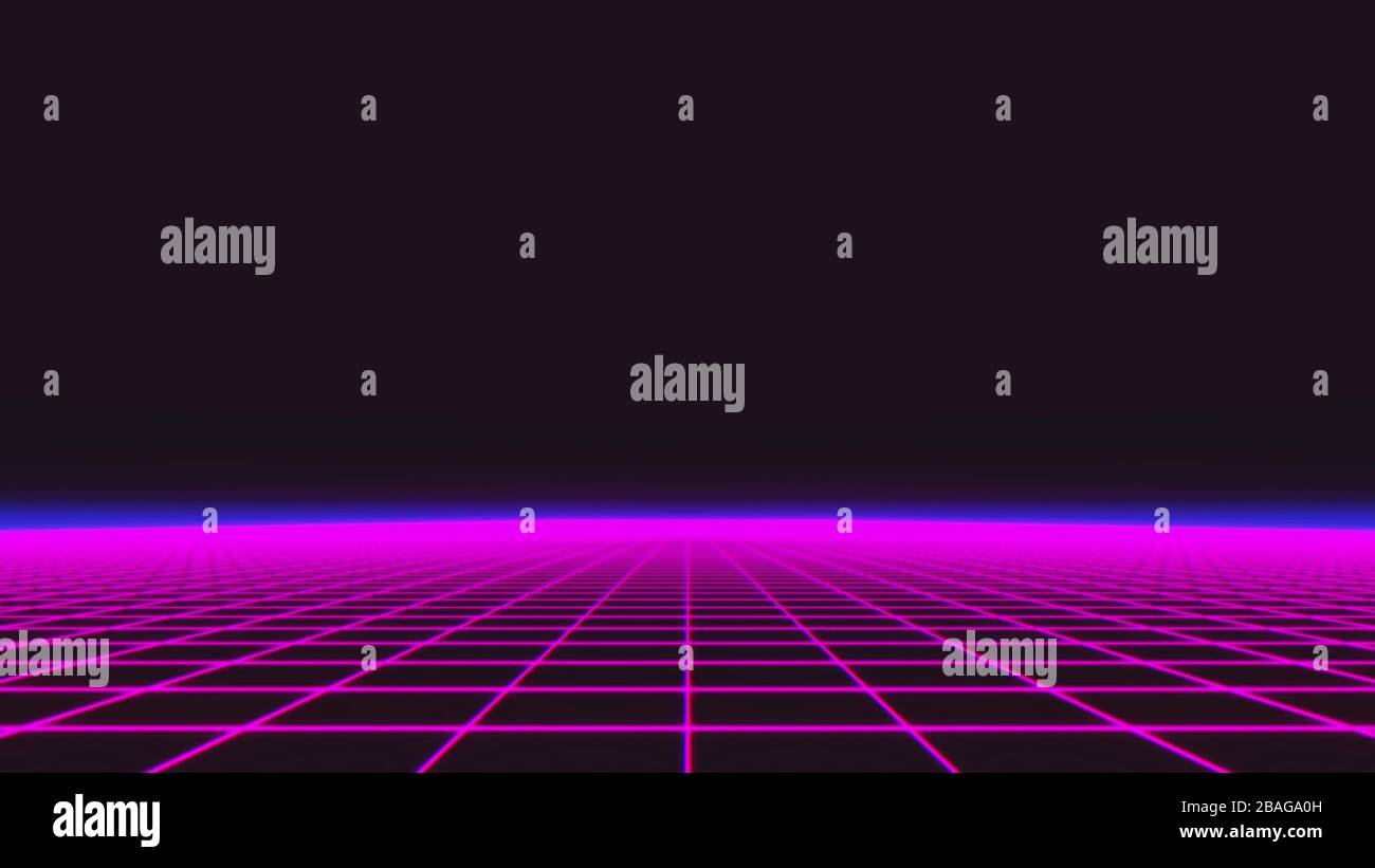 Synthwave wireframe net 1980s Retro Futurism Background 3d rendering Stock Photo - Alamy