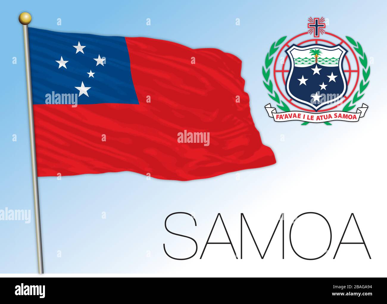 Samoa official national flag and coat of arms, oceania, vector ...