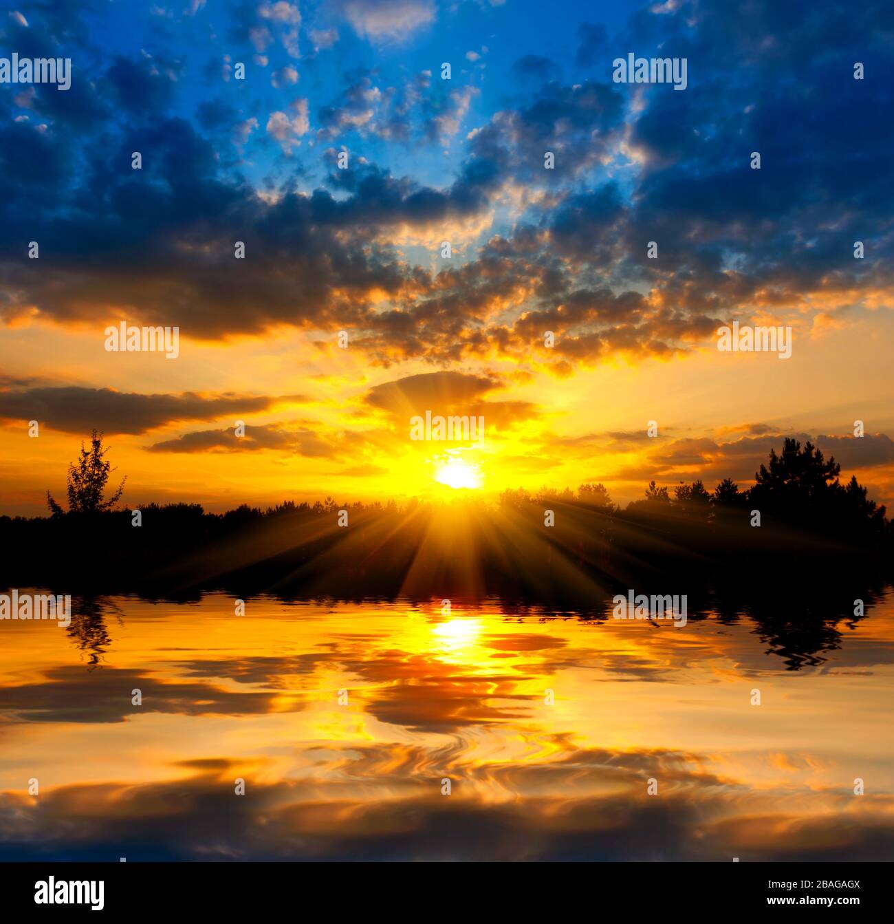 Nice sunset scene on lake Stock Photo - Alamy