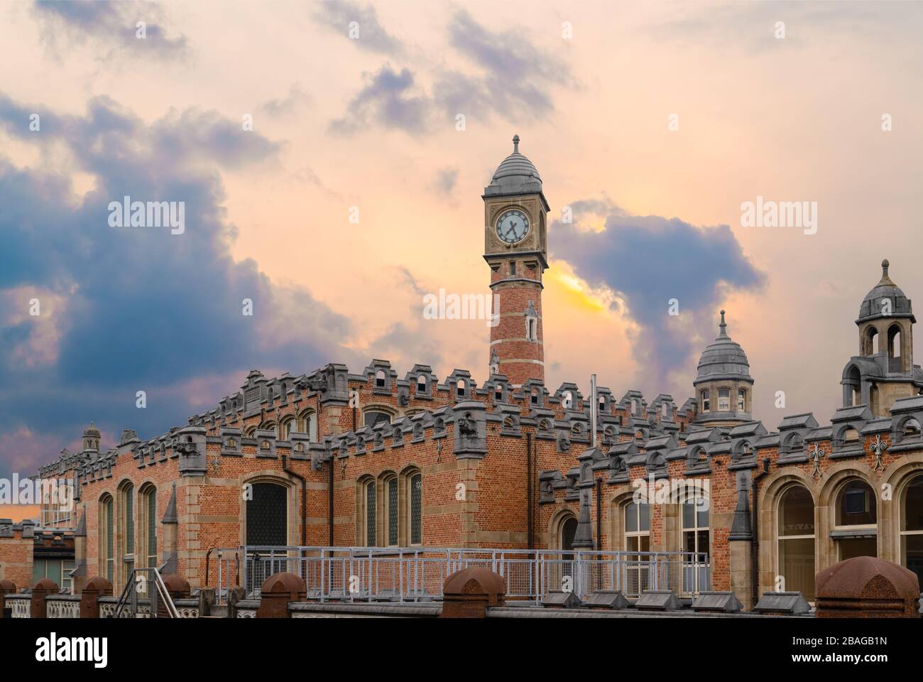 Gent-Sint-Pieters - main railway station in Ghent with red brick clock ...