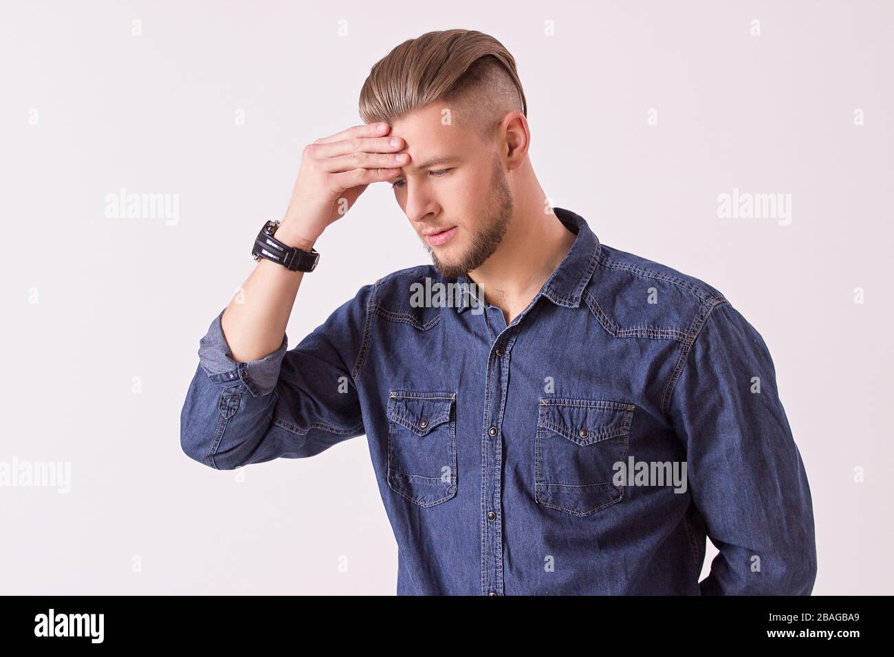 Frustrated frustration guy hand head hi-res stock photography and ...