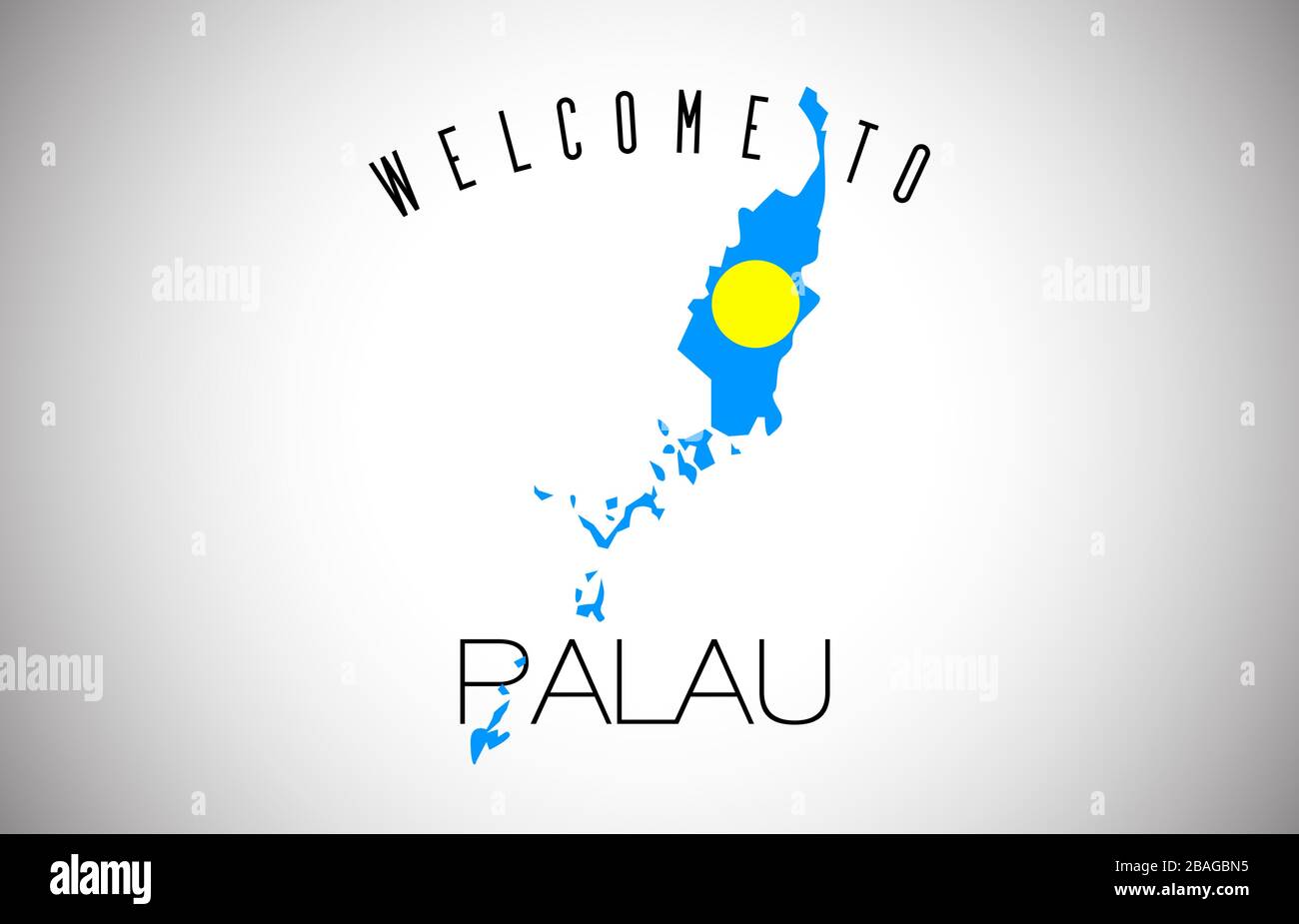 Palau Welcome to Text and Country flag inside Country Border Map. Palau map with national flag ...