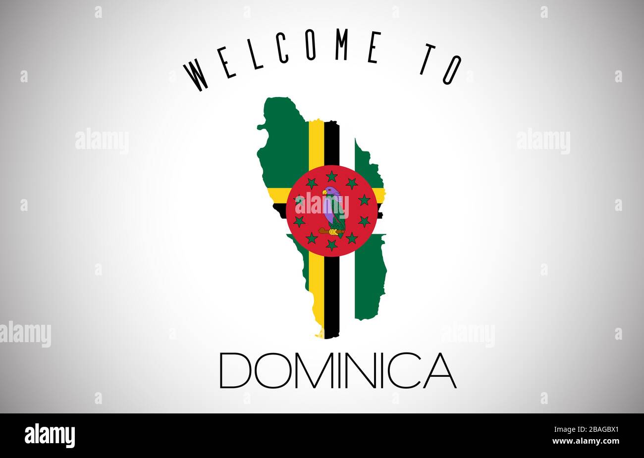 Dominica Welcome to Text and Country flag inside Country Border Map ...