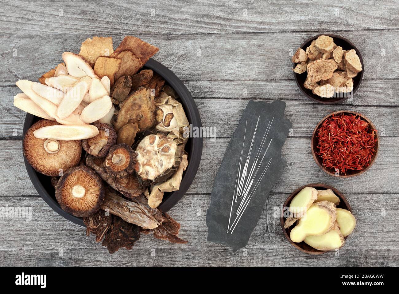 Chinese Herbs And Acupuncture Needles Used In Traditional Herbal