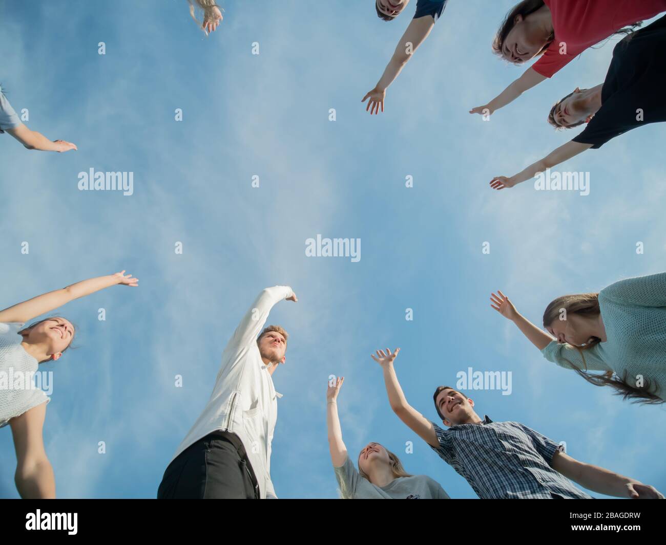 Friendly friends spread their hands. The concept of strong friendship ...