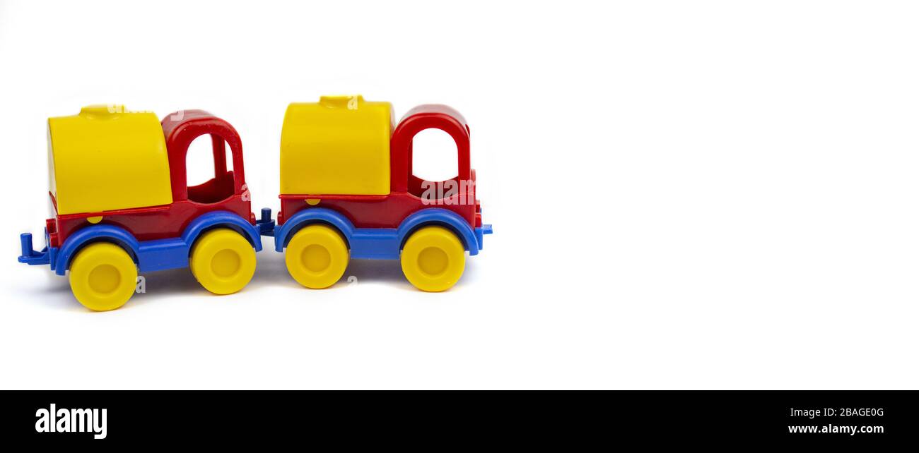 Nice compact yellow-red car. Isolated on white space. Banner. copyspace ...