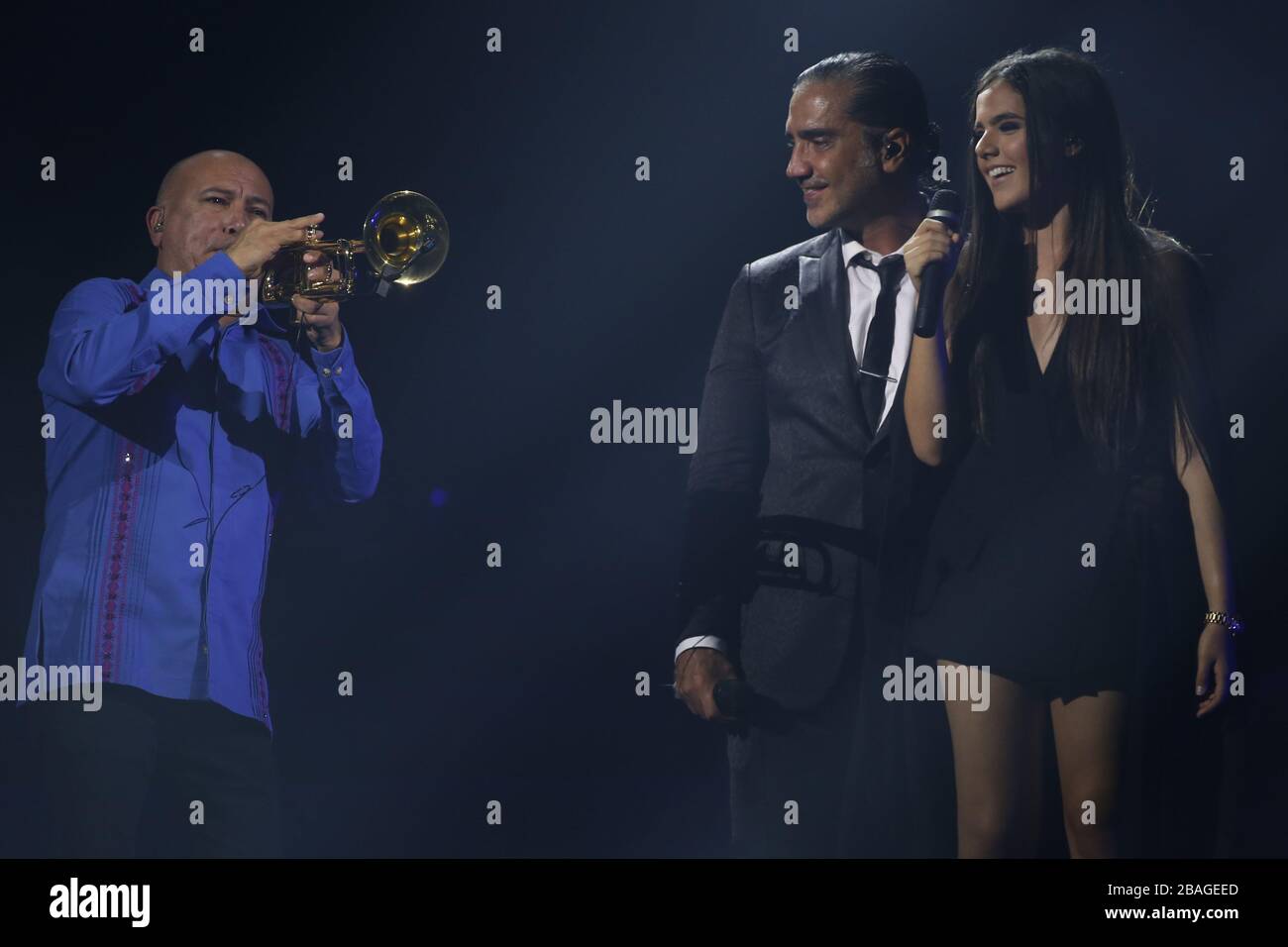 Alejandro Fernandez sings with his daughter Camila Fernández, during ...
