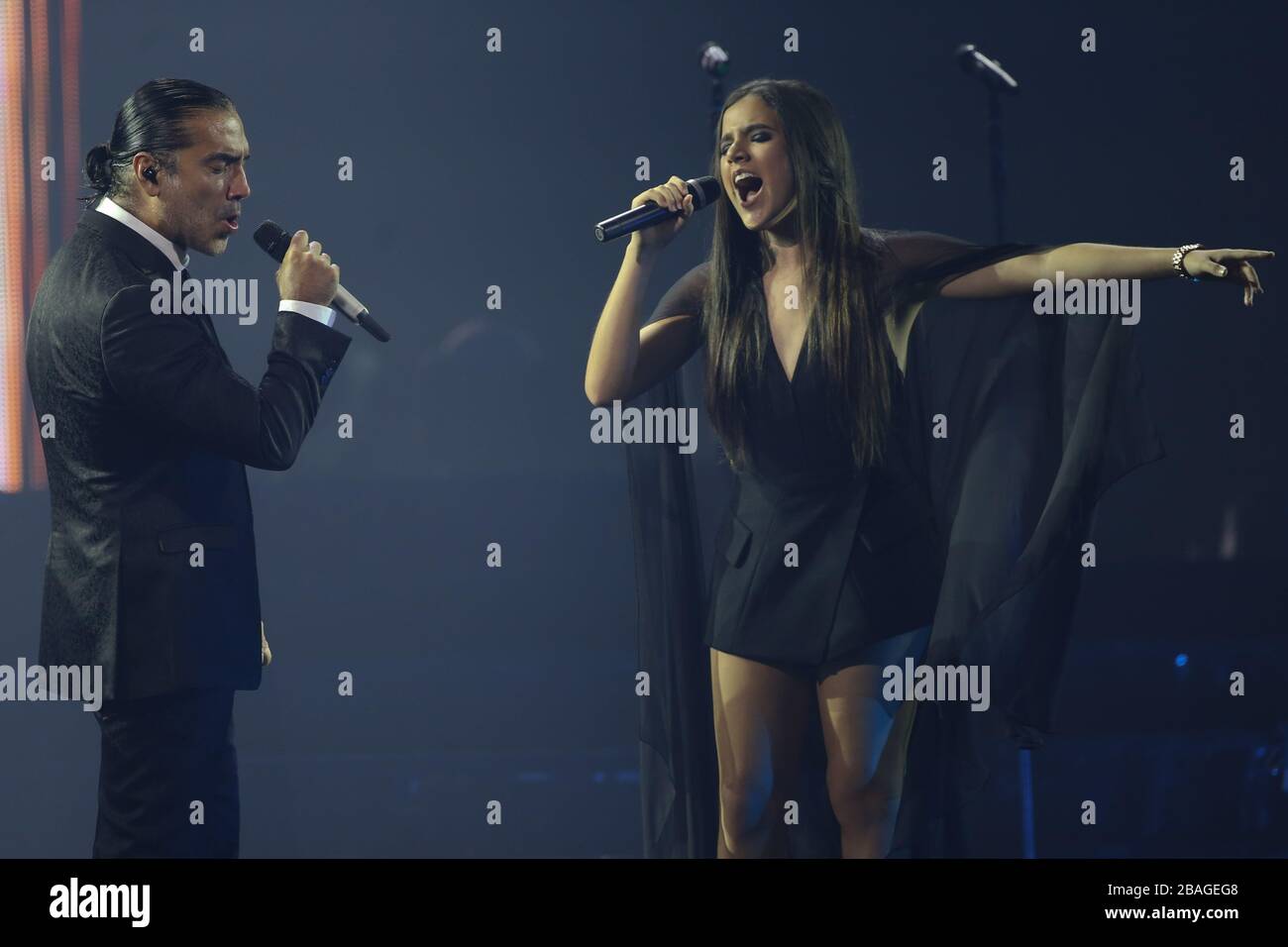 Alejandro Fernandez sings with his daughter Camila Fernández, during ...