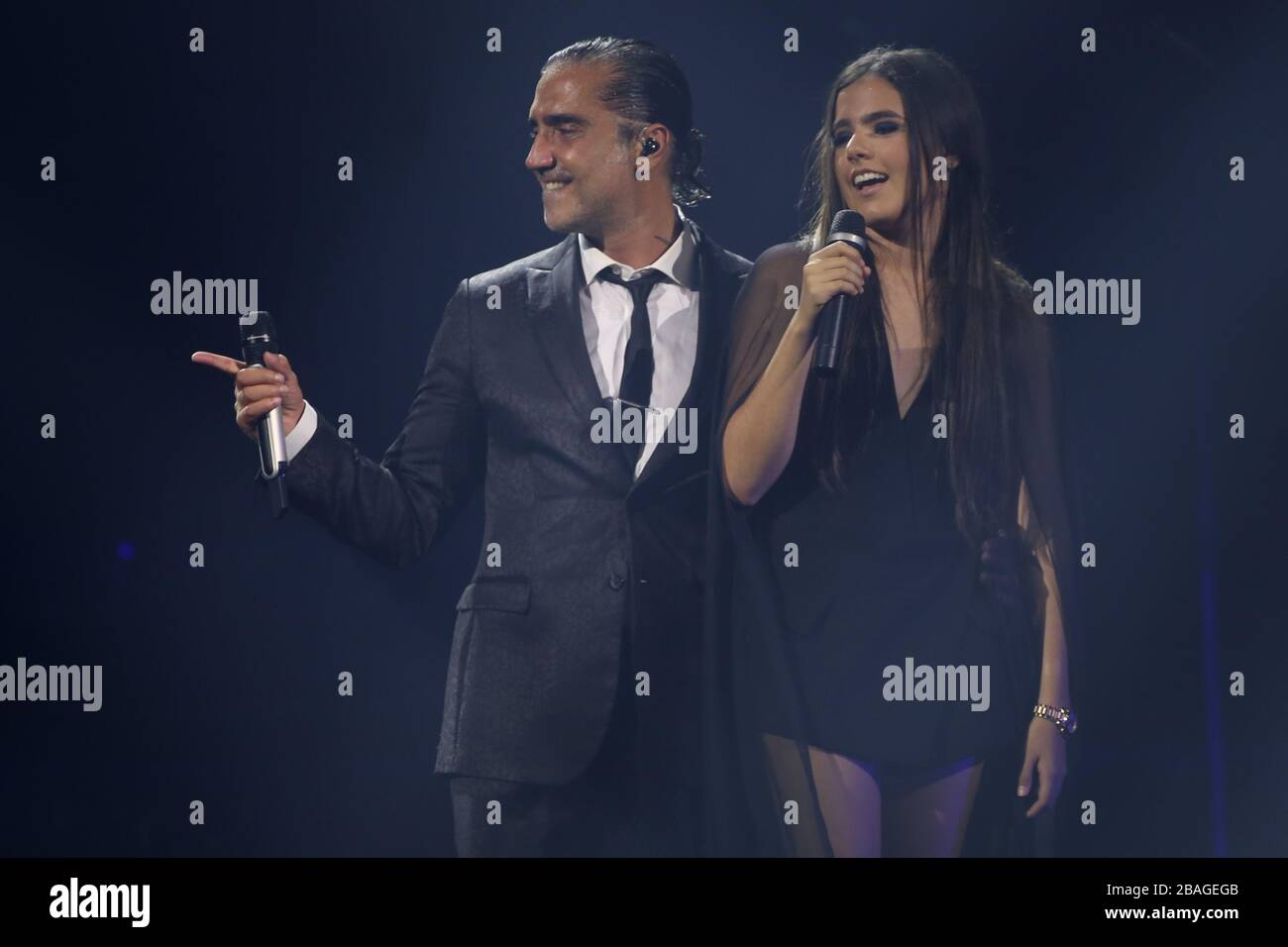 Alejandro Fernandez sings with his daughter Camila Fernández, during ...