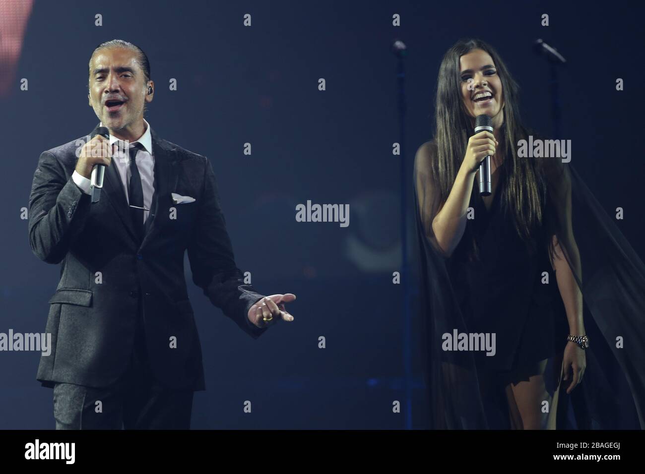 Alejandro Fernandez sings with his daughter Camila Fernández, during ...