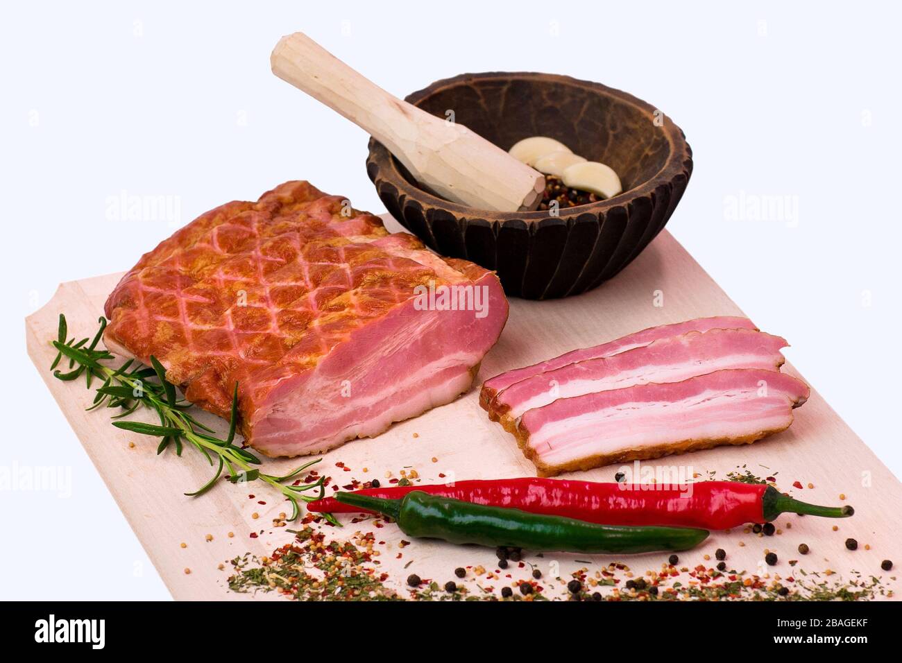 Traditional bacon with garlic and spicy pepper Stock Photo - Alamy