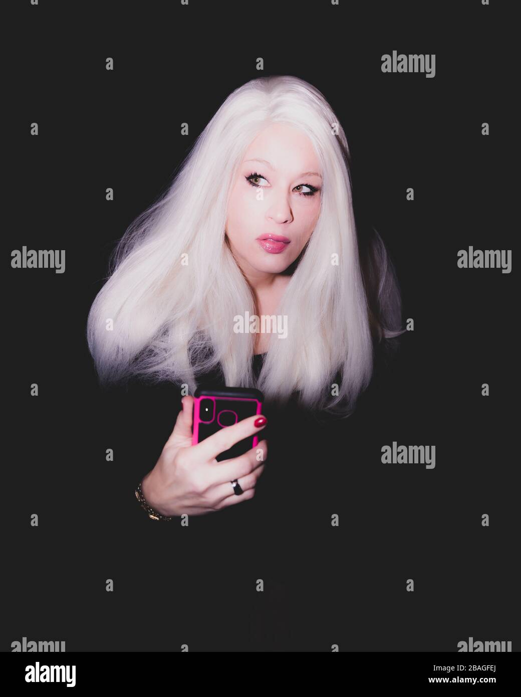 Classic Old Hollywood timeless beautiful model on isolated black ...