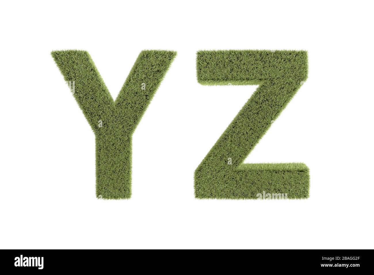 3d rendering, front view of uppercase alphabet green grass letters ...