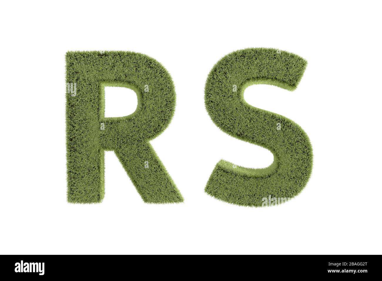 3d rendering, front view of uppercase alphabet green grass letters ...