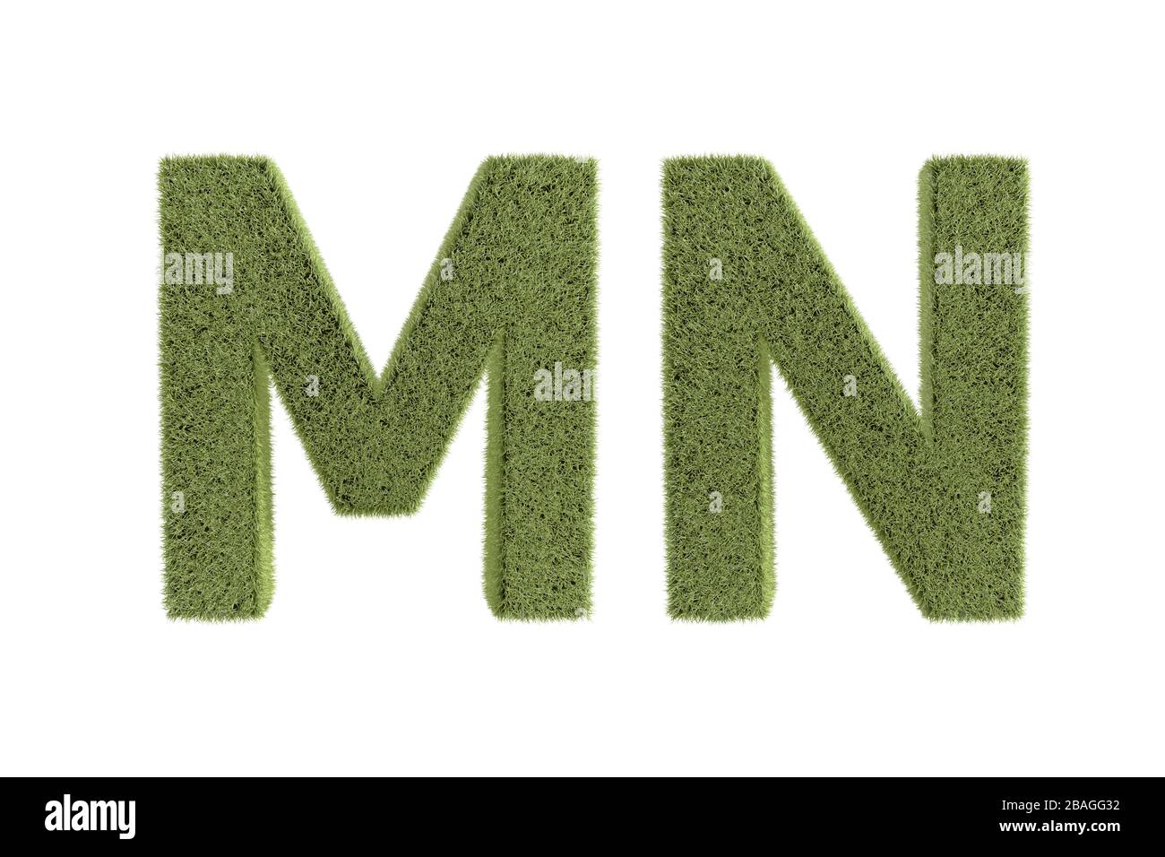 3d rendering, front view of uppercase alphabet green grass letters ...