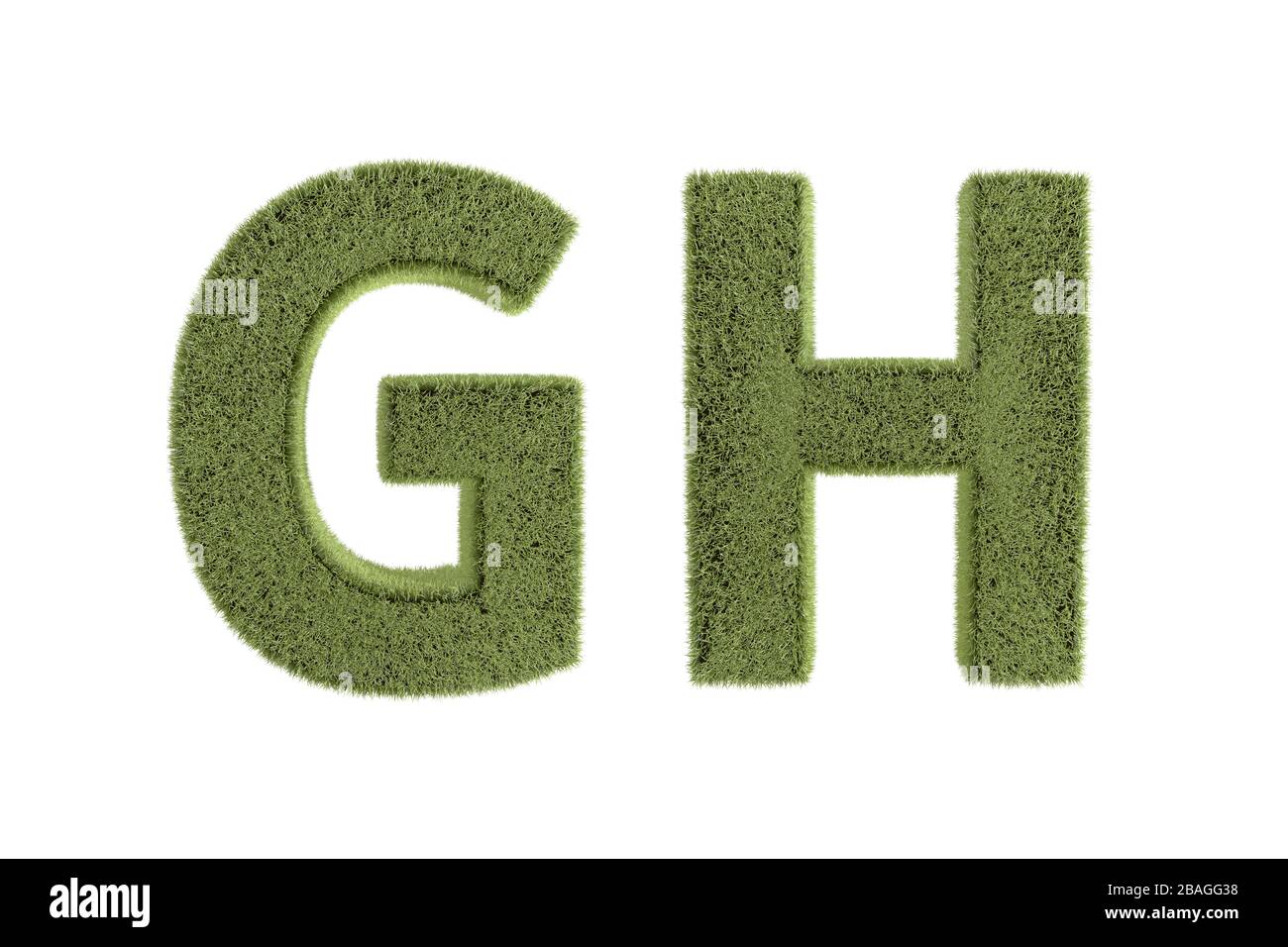 3d rendering, front view of uppercase alphabet green grass letters ...