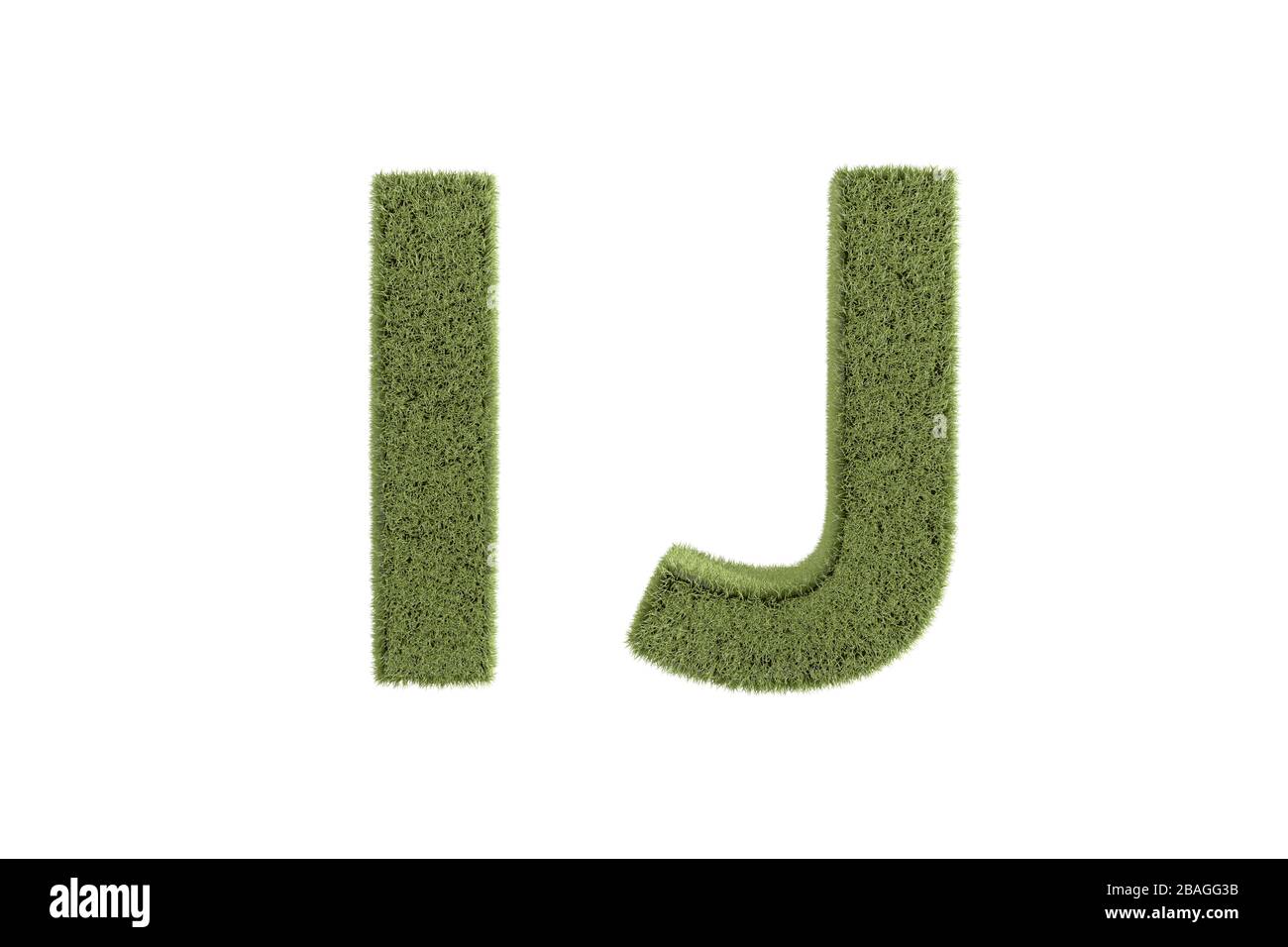 3d rendering, front view of uppercase alphabet green grass letters ...