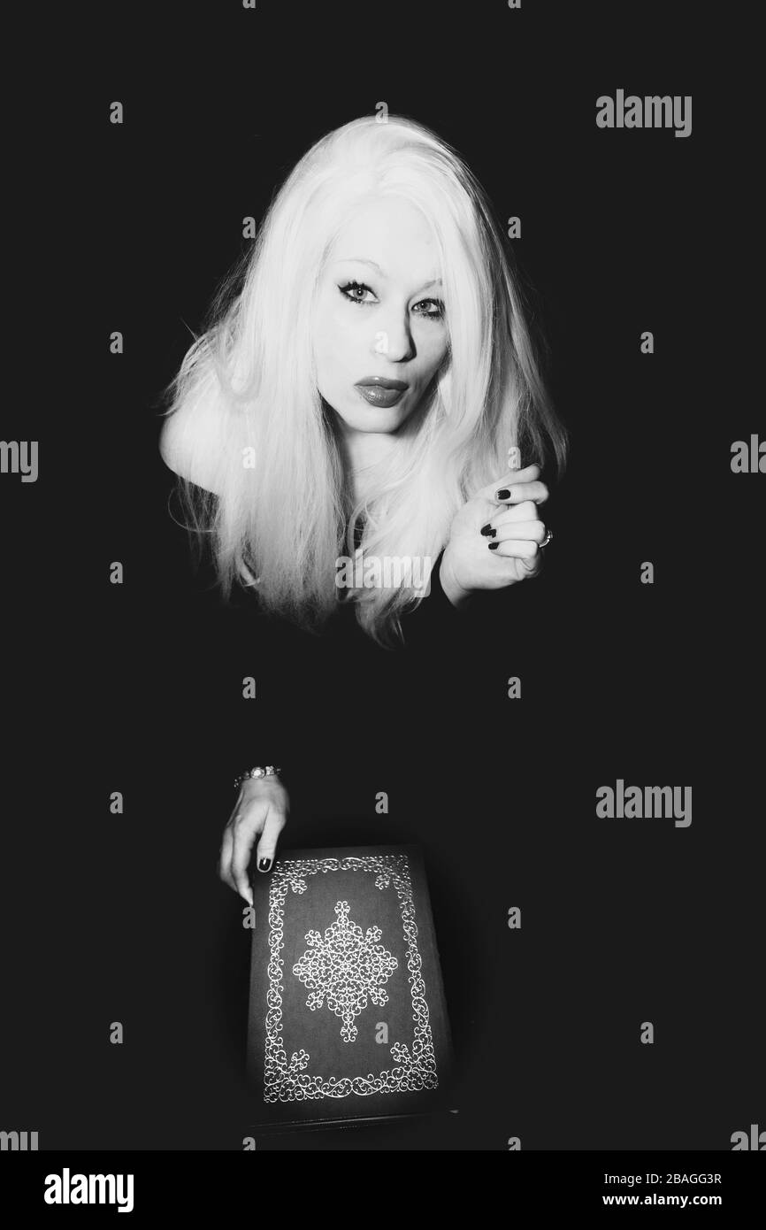 Classic Old Hollywood timeless beautiful model on isolated black ...