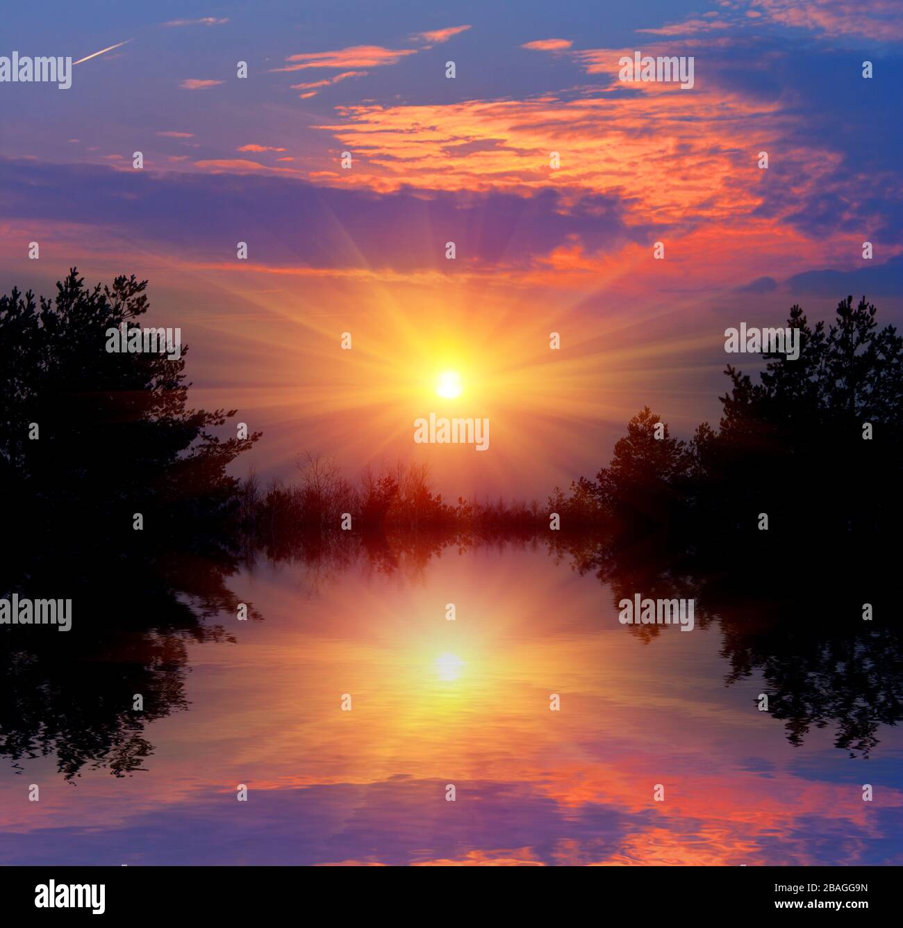Nice sunset with water reflection Stock Photo - Alamy