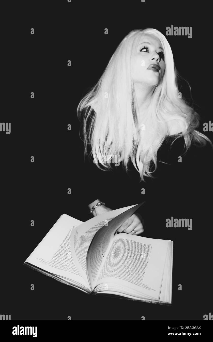 Classic Old Hollywood timeless beautiful model on isolated black ...