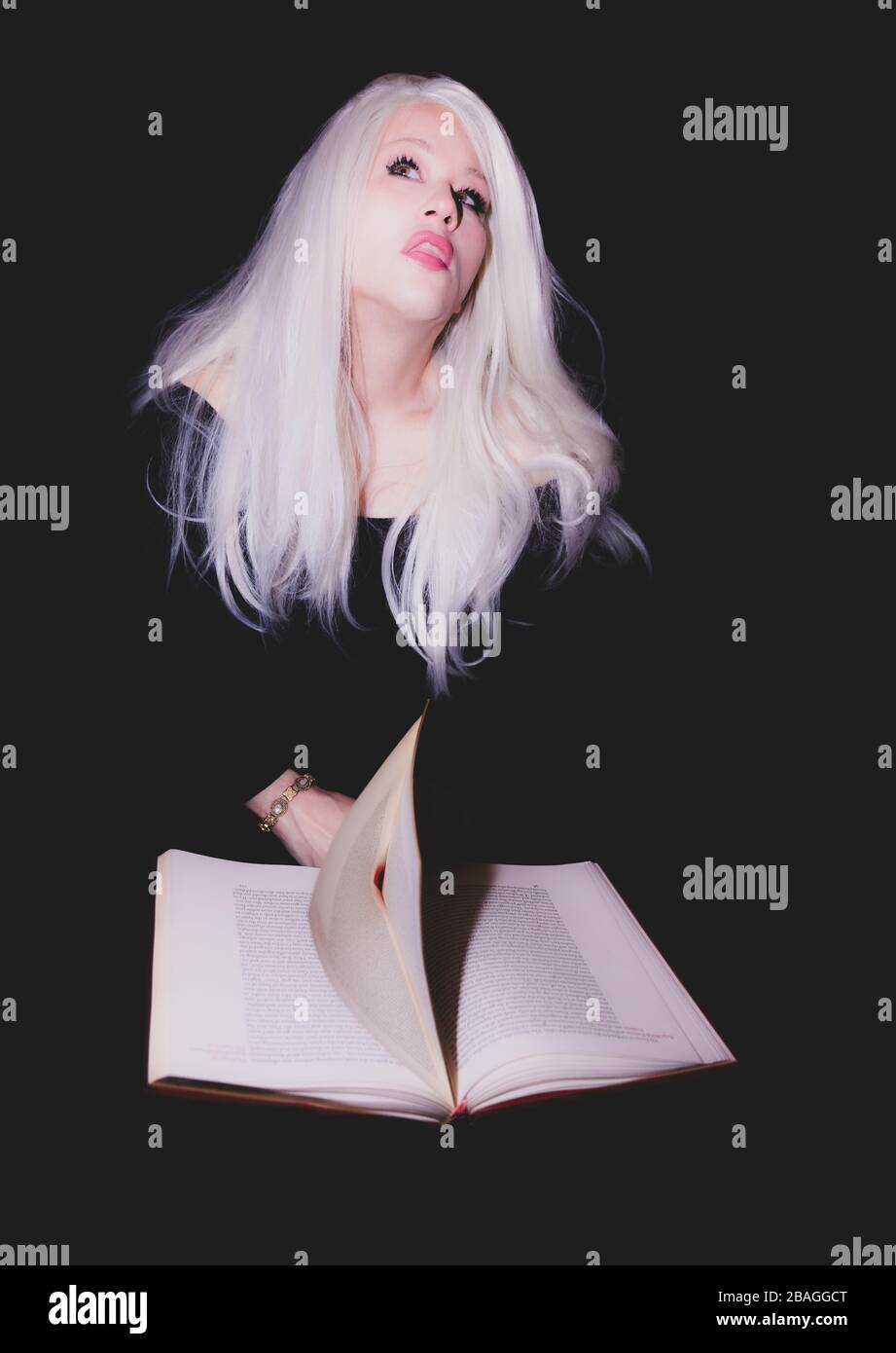 Classic Old Hollywood timeless beautiful model on isolated black ...