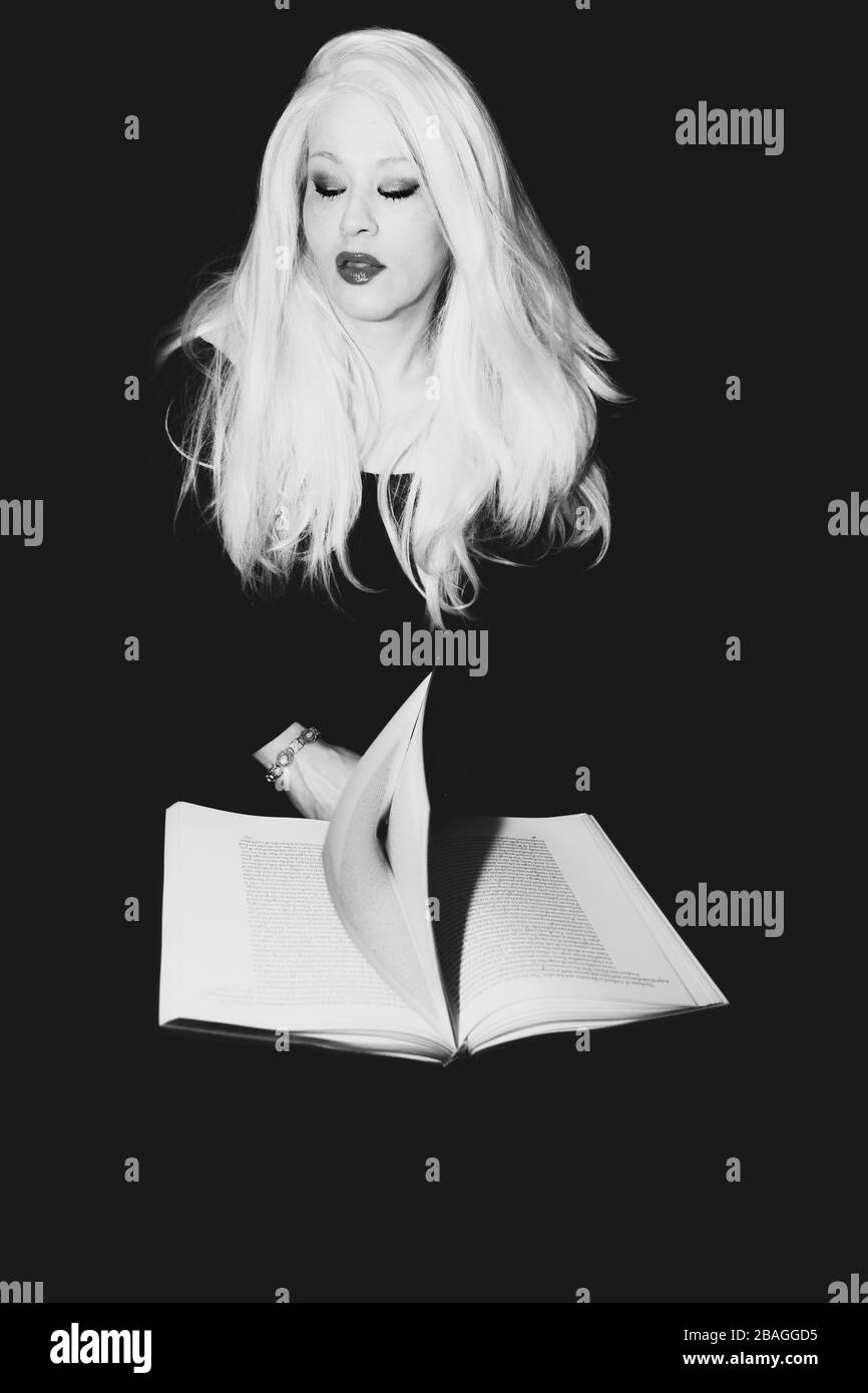 Classic Old Hollywood timeless beautiful model on isolated black ...