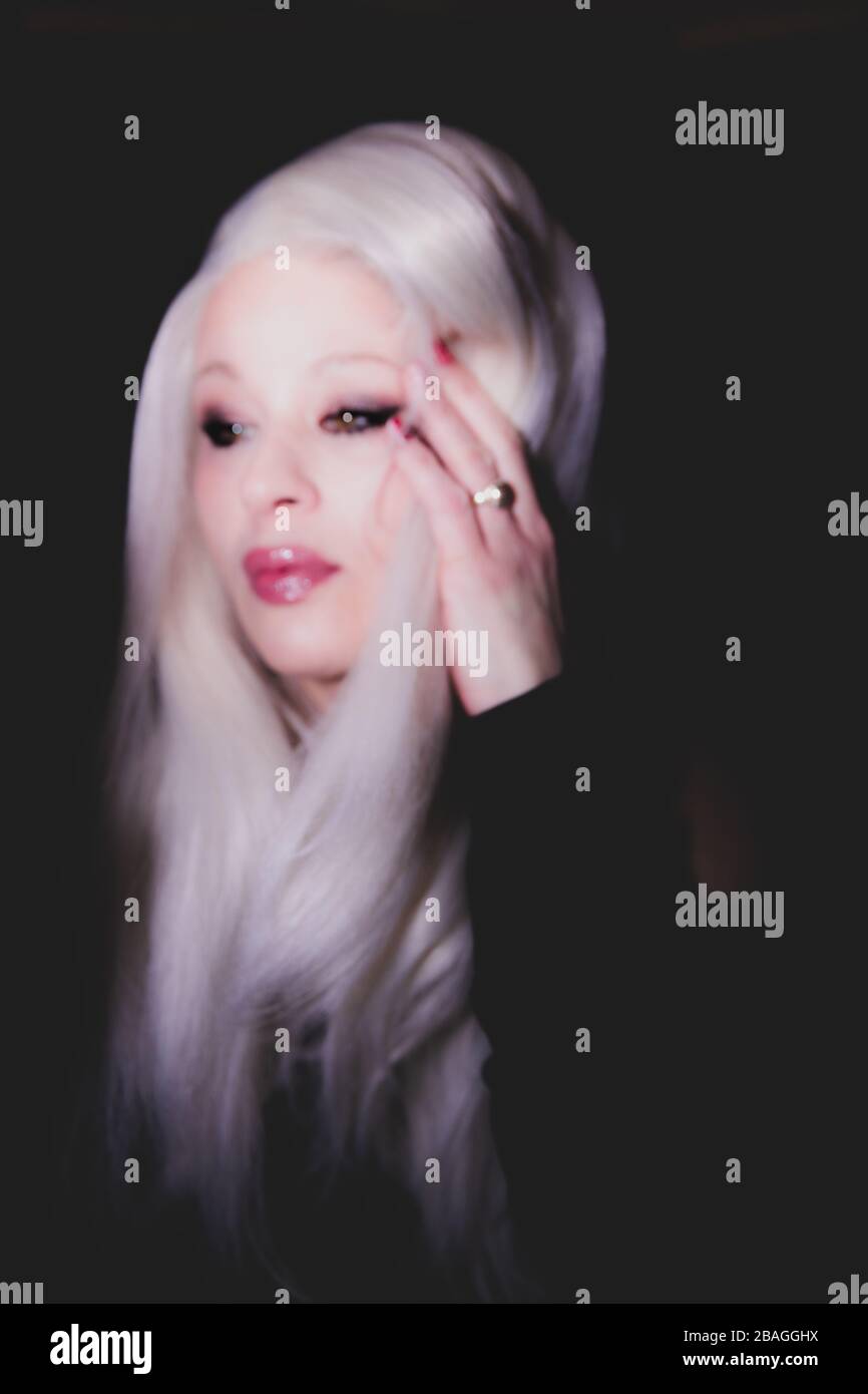 Classic Old Hollywood timeless beautiful model on isolated black ...