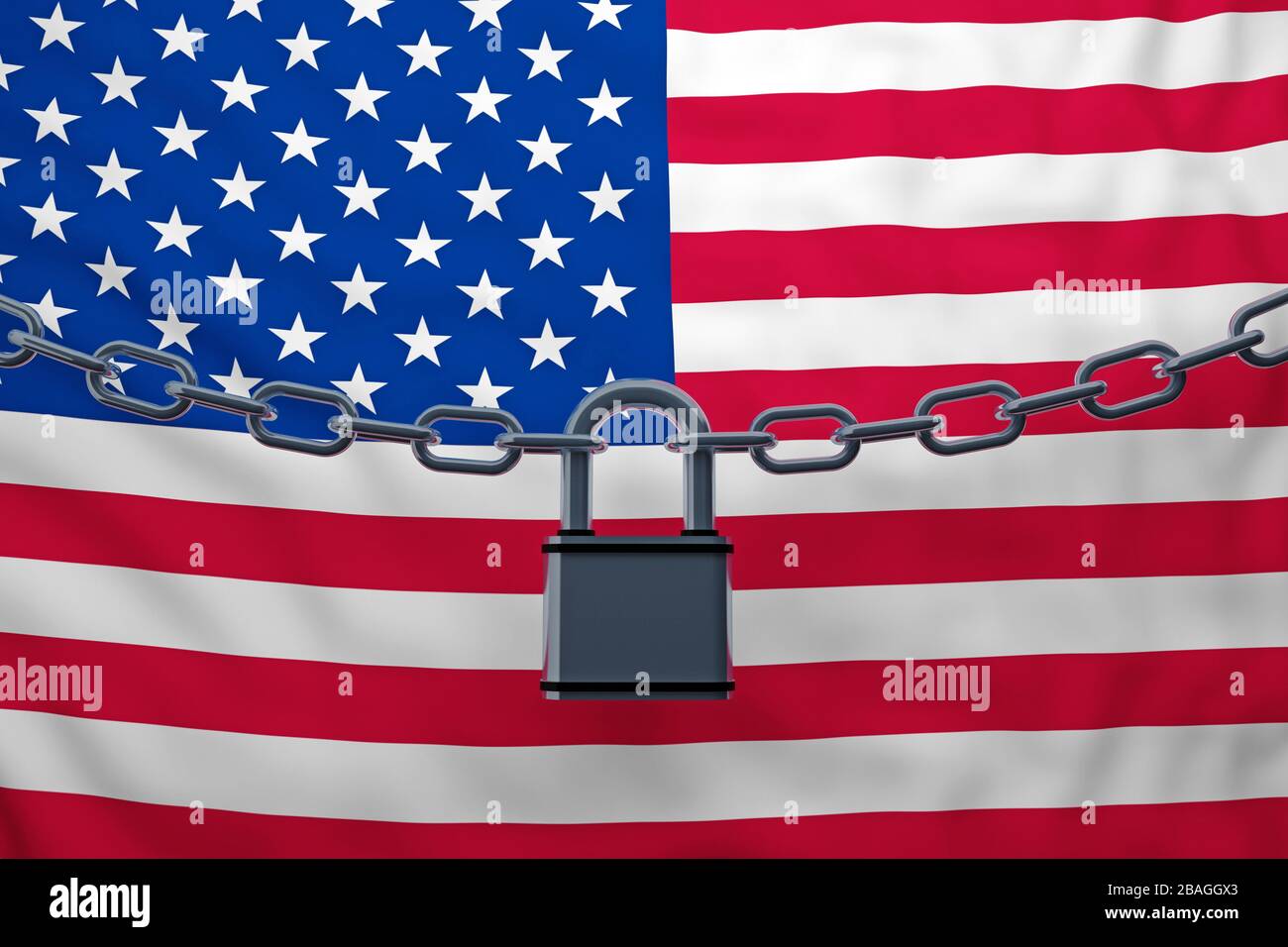 USA flag closed chain with padlock. 3d rendering Stock Photo - Alamy