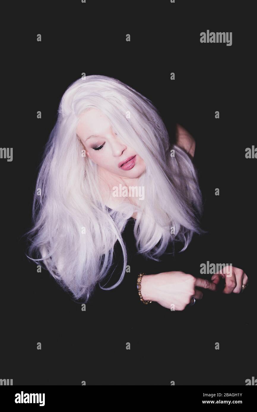 Classic Old Hollywood timeless beautiful model on isolated black ...