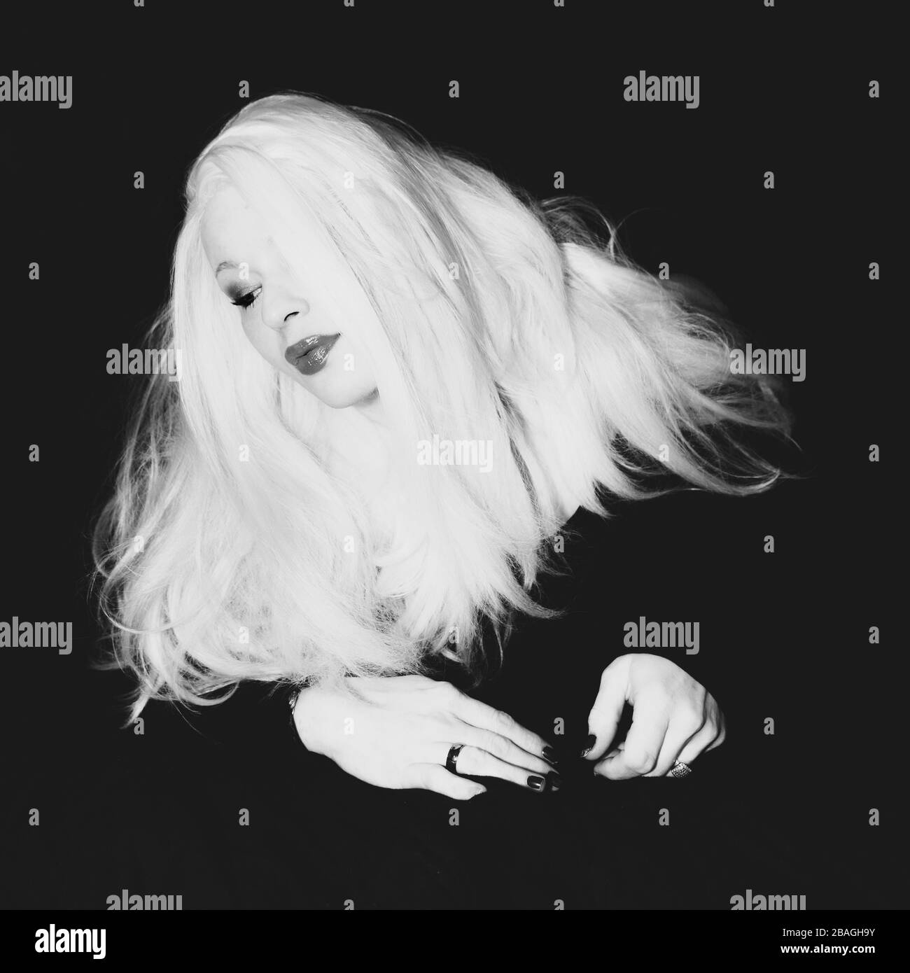 Classic Old Hollywood timeless beautiful model on isolated black ...