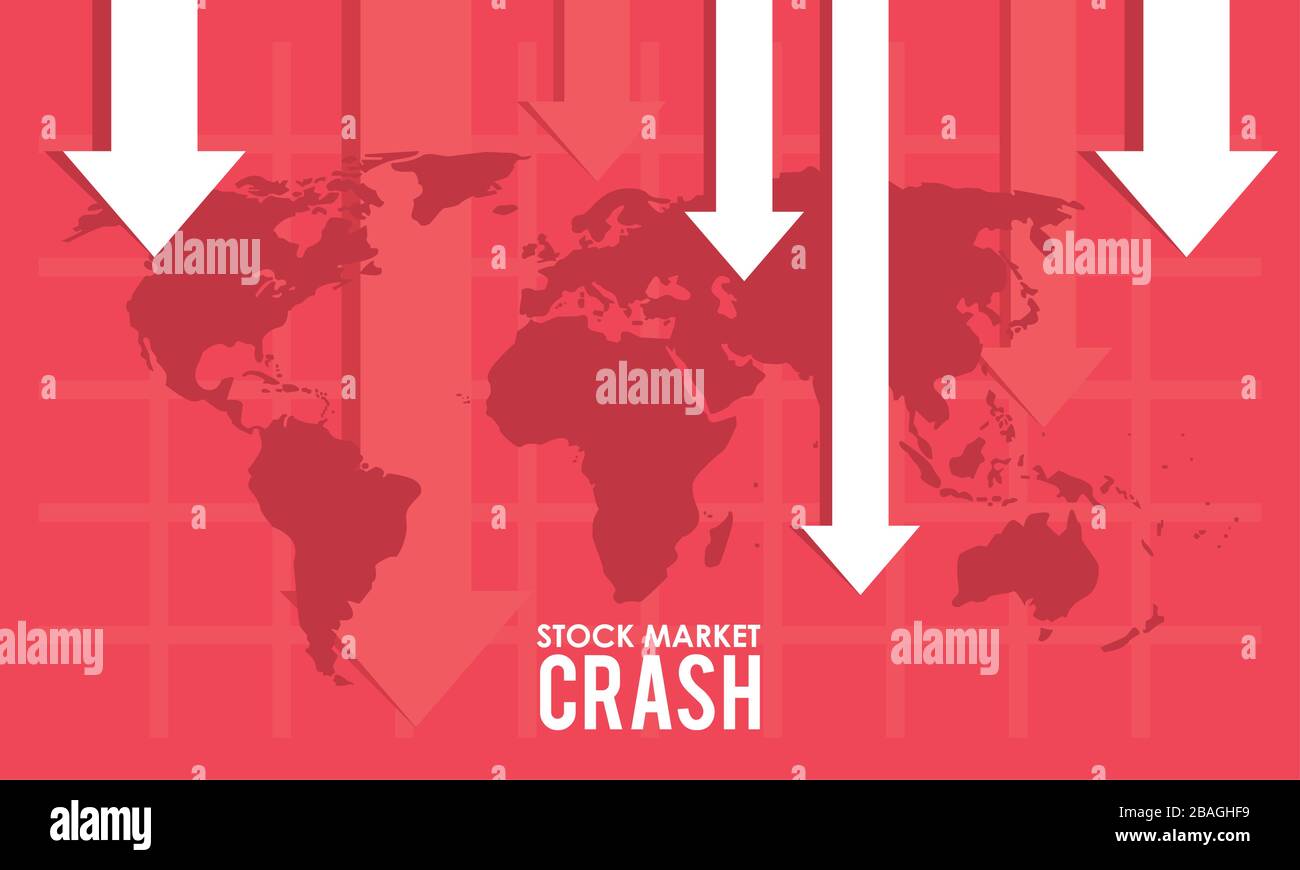 stock market crash with arrows down and earth maps Stock Vector Image ...