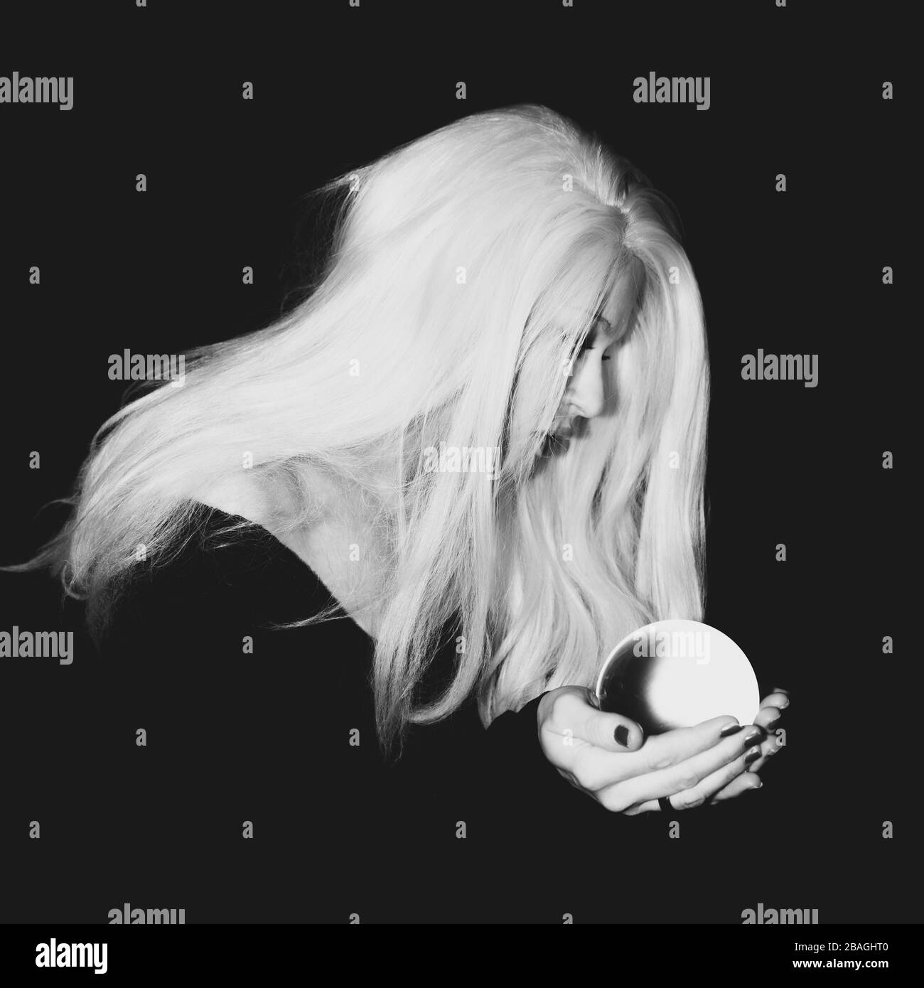 Classic Old Hollywood timeless beautiful model on isolated black ...