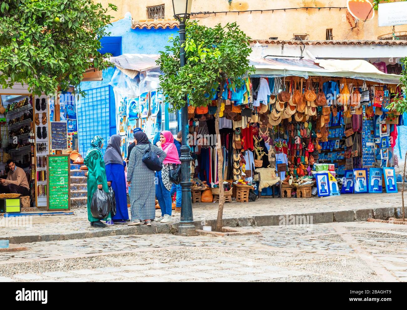 Chefchaouen, Morocco - November 4, 2019: Street with souvenir shops ...