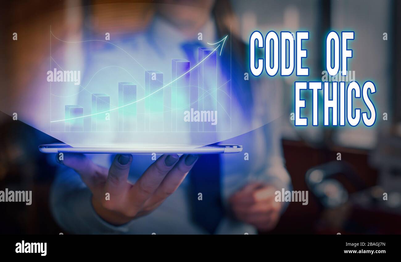 Writing note showing Code Of Ethics. Business concept for basic guide ...