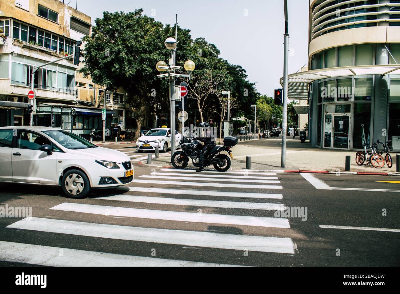 Tel Aviv Israel March 27, 2020 View of a police motorcycle rolling in ...