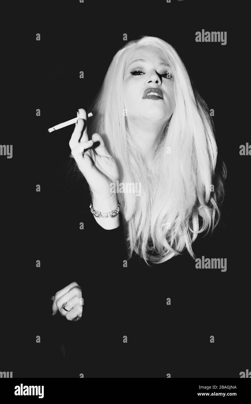 Classic Old Hollywood timeless beautiful model on isolated black ...