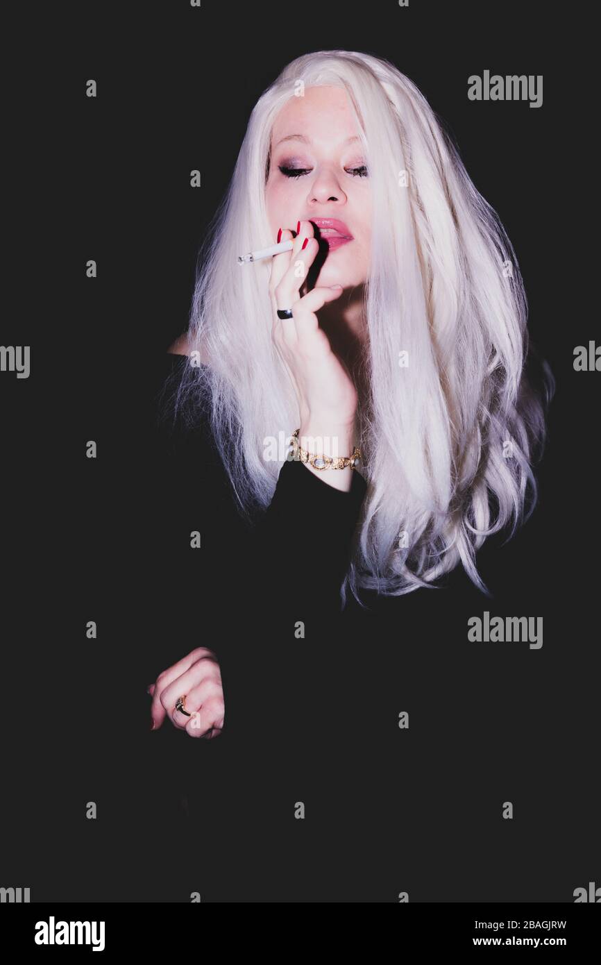 Classic Old Hollywood timeless beautiful model on isolated black ...