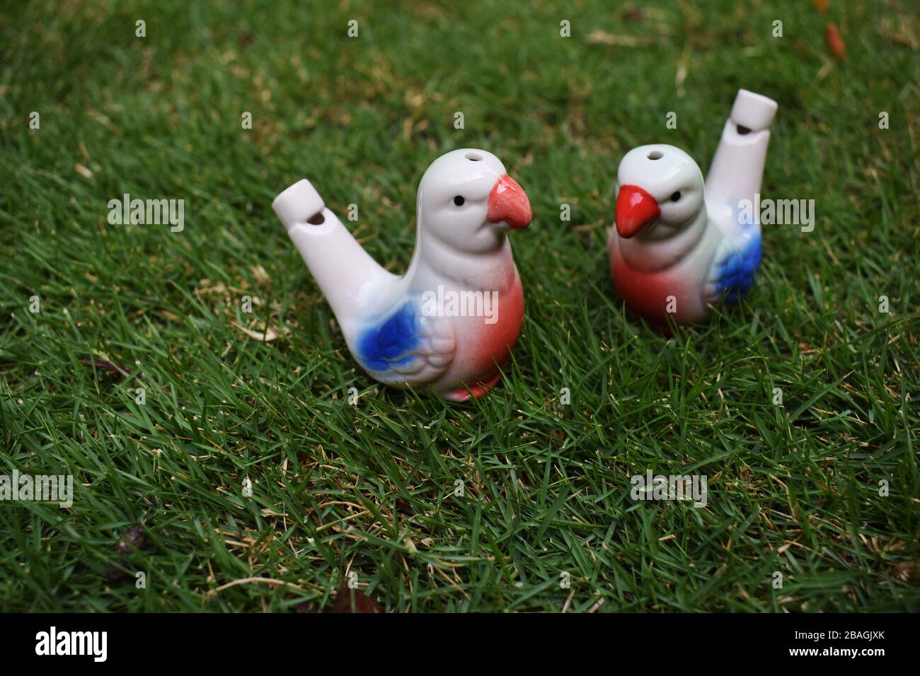 Beautiful earthen clay traditiona Bird toy Whistle on grass , Should ...