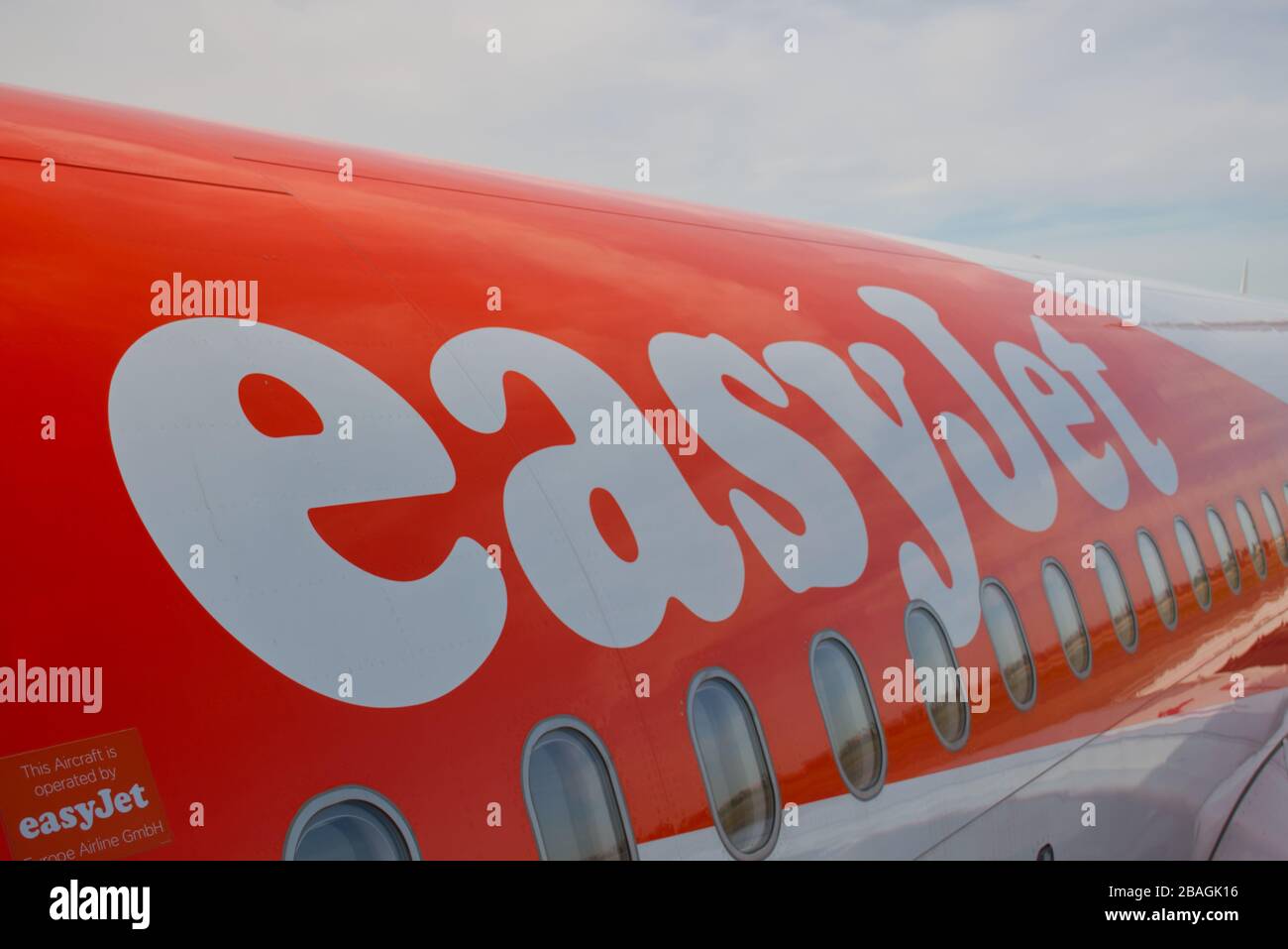An Easyjet airplane ready for boarding on the Marrakesh Menara airport ...
