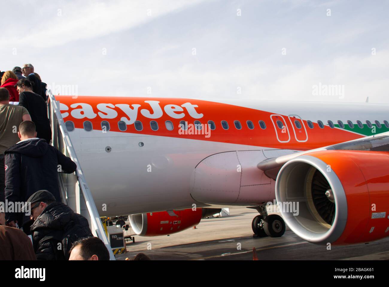 An Easyjet airplane ready for boarding on the Marrakesh Menara airport ...