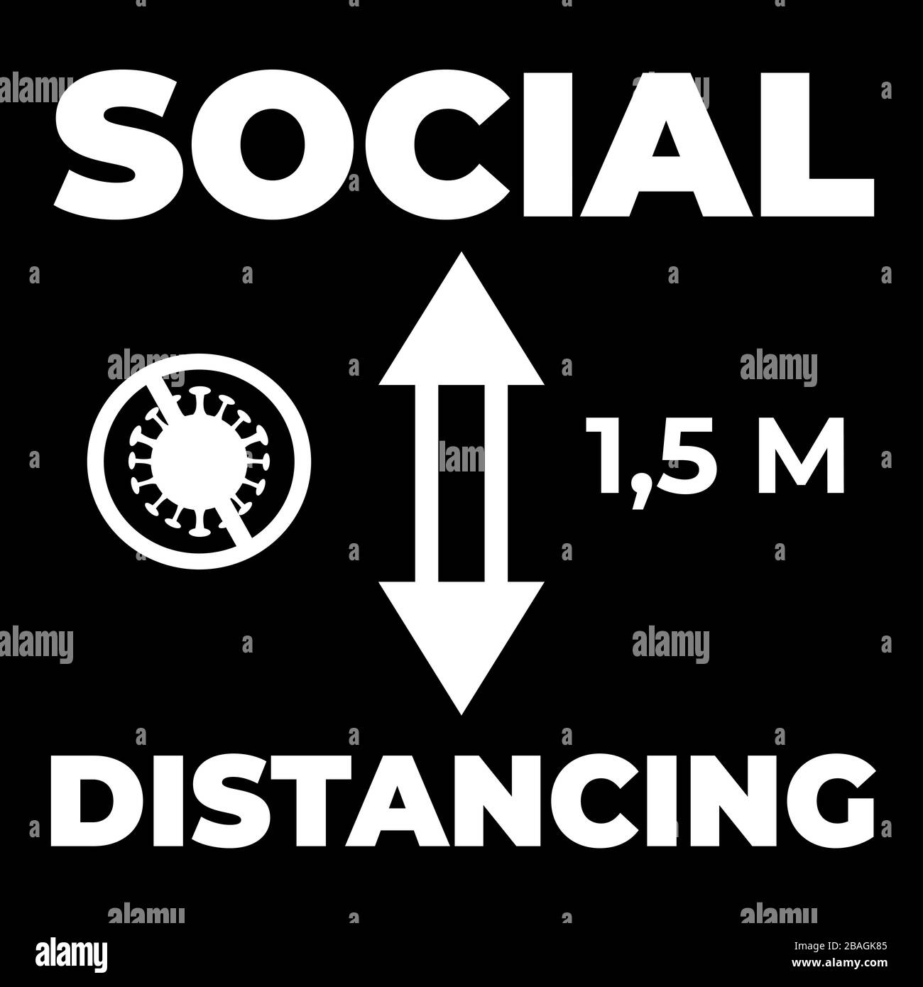 Simple Vector Illustration of Social Distancing Warning on Black ...